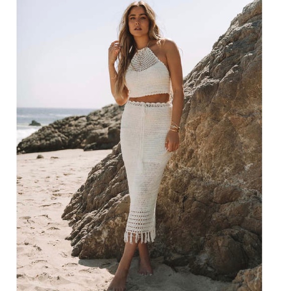 Vici | Dresses | Matching Set White Crochet Midi Skirt Halter Top | Poshmark